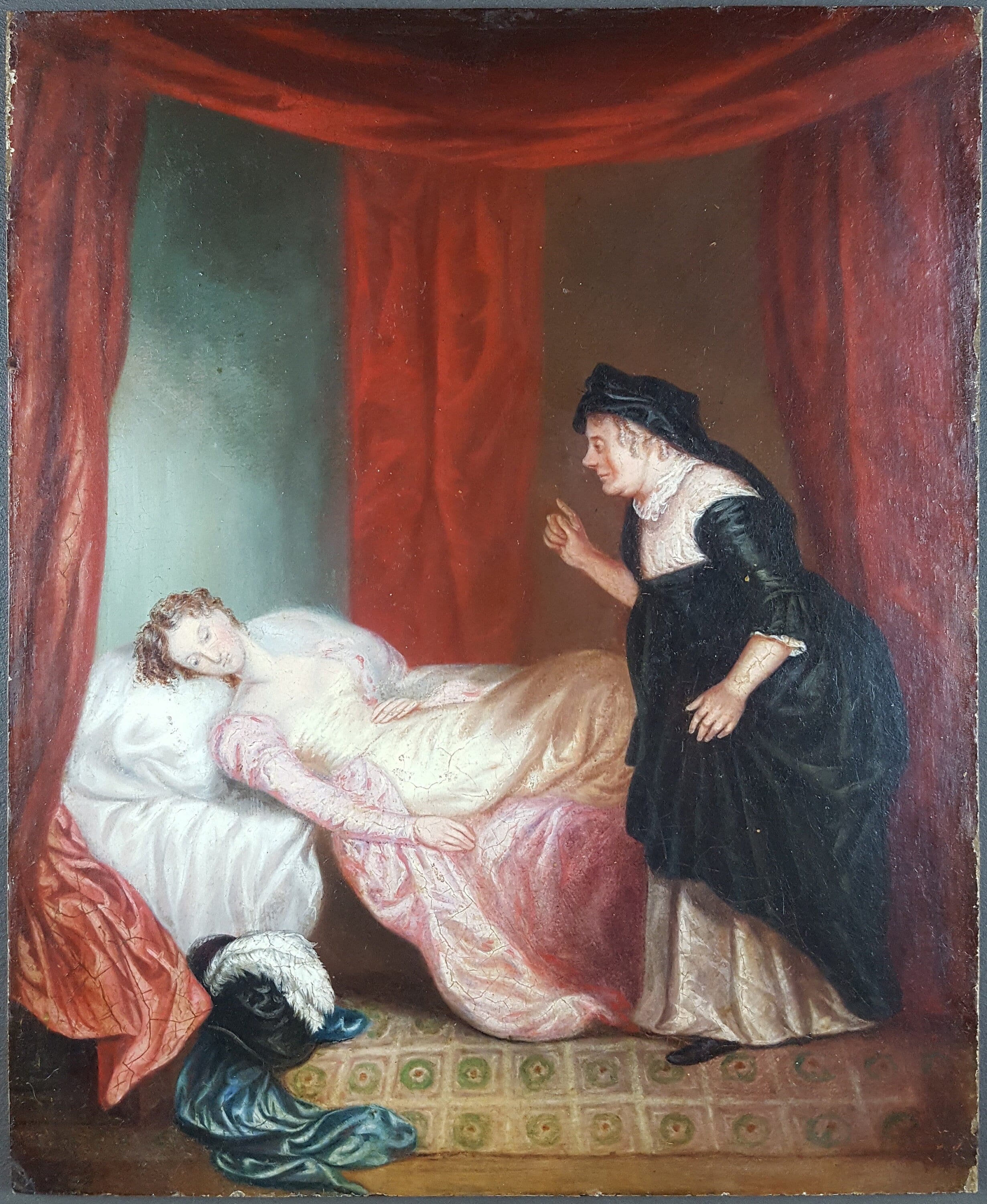 Antique Painting lady in Dress Lying Oil Panel - Etsy