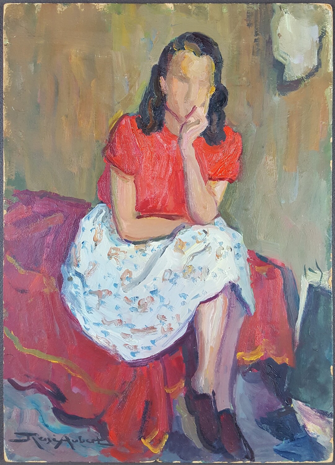 Antique Painting René Aubert (french, 1894-1977) Oil Panel Original ...