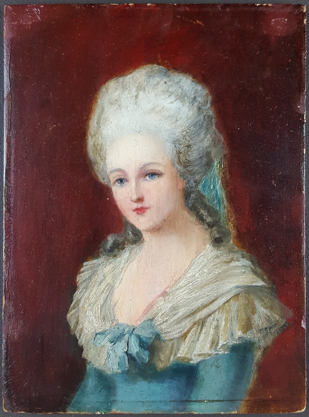 Antique Painting "woman of the Nobility in a Blue Dress" Oil Panel Original Old Portrait - Etsy