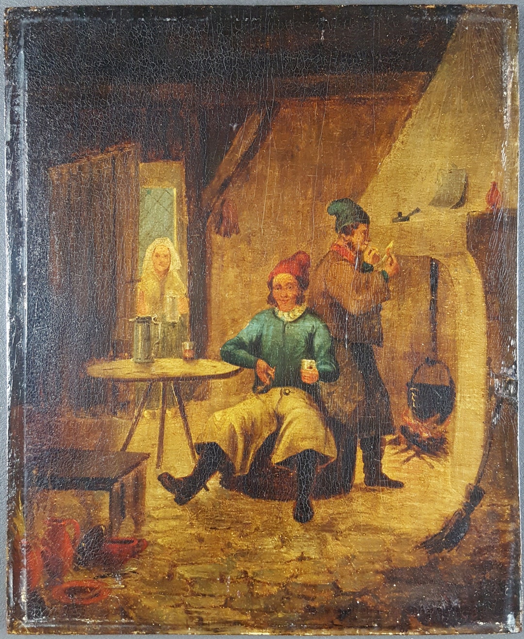 Antique Painting interior Scene Oil Panel Original Old - Etsy