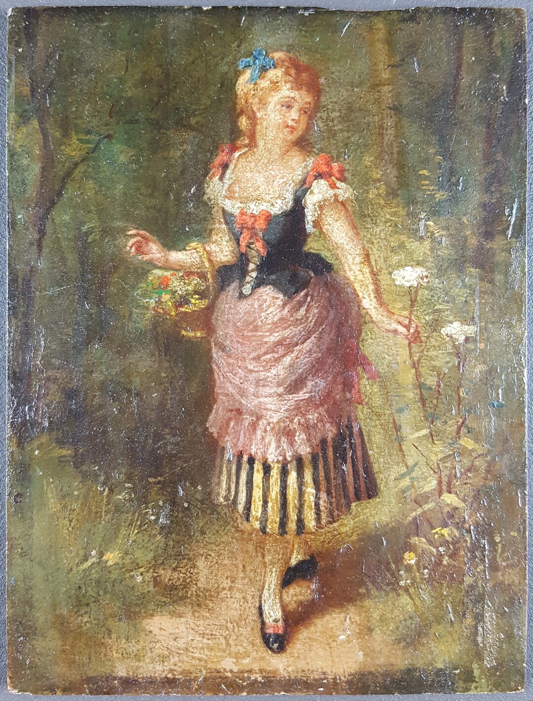 Antique Painting flowers Picker Oil Panel Original Old - Etsy