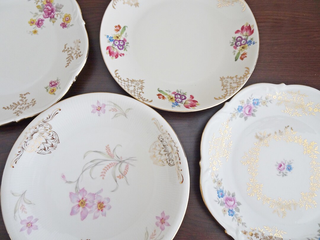 Plate Set Porcelain - Colorful Dessert Plates - Cake Plates Vintage ...