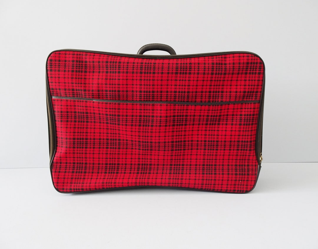 Checkered Fabric Suitcase Red Black Suitcase Retro Suitcase - Etsy