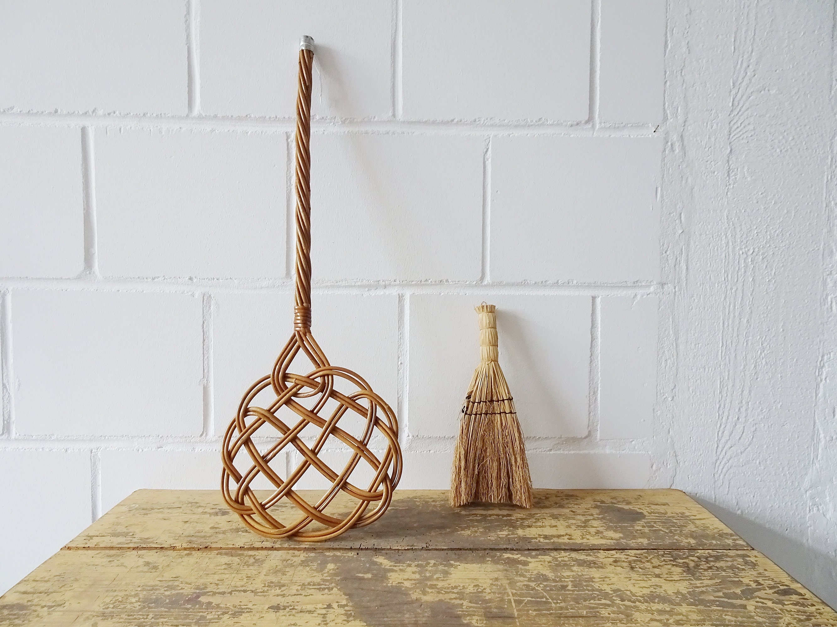 Vintage Rattan Teppichklopfer Boho Wanddekoration Klopfer | Etsy