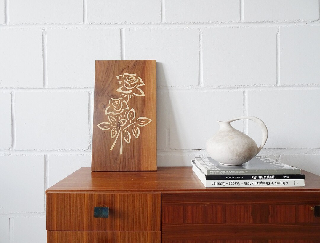 Woodcut Roses, Wooden Mural, Inlaid Wood Picture - Etsy