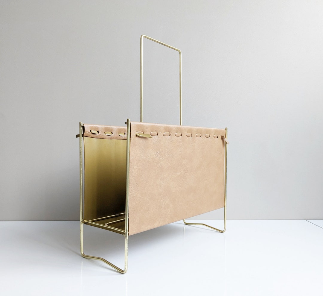 Vintage Newspaper Stand, Magazine Stand Faux Leather, Magazine Stand ...