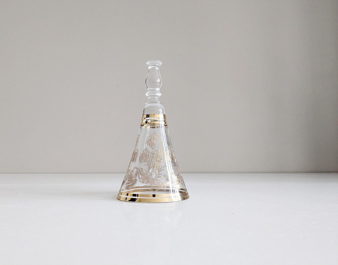 Glass Hand Bell, Glass Bell With Floral Decoration, Crystal Glass Table ...