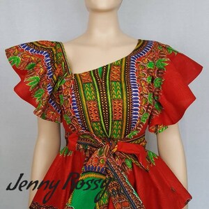 African Clothing,african Peplum Top, Red Dashiki Top, off Shoulder Top ...