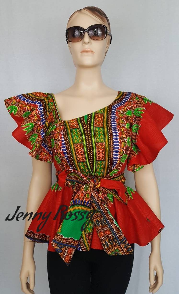 African Clothingafrican Peplum Top Red Dashiki Top off - Etsy