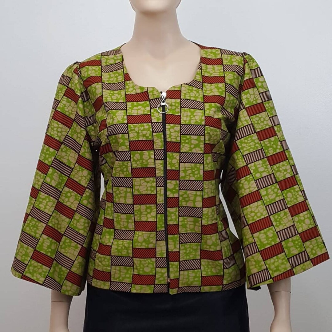 Ankara Top, African Top, Front Zip up Top, Boho Sleeves - Etsy