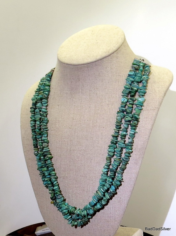 Vintage 3 Strand, small nugget, Kingman Turquoise Nec… - Gem
