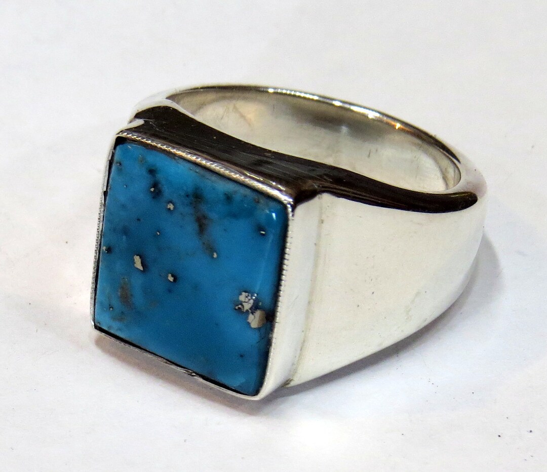 Handsome, Solid, Morenci Turquoise and Sterling Silver Men's Ring, Sz 9 ...
