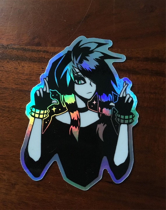 Holographic Fingers Crossed Emo Girl Sticker - Etsy