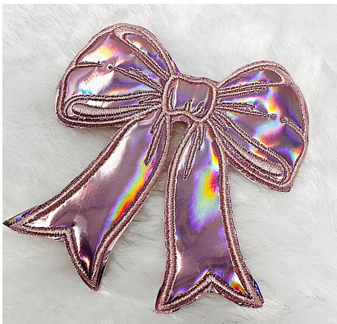 Hologram Pink Bow Patch | Coquette Iron on Patch | Backpack Patch | Sew ...