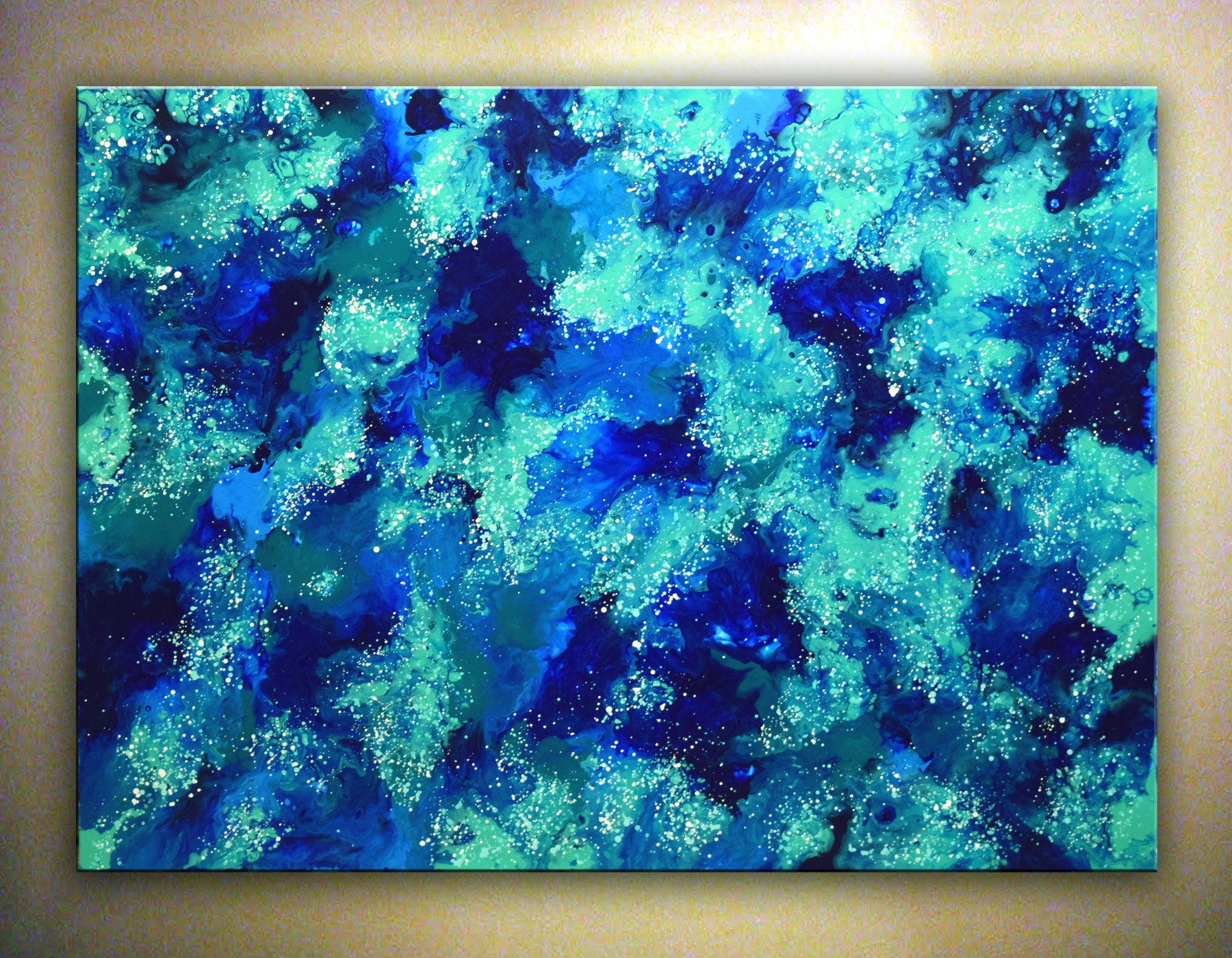48 X 36 Abstract Painting, Original Turquoise Blue Painting, Large ...