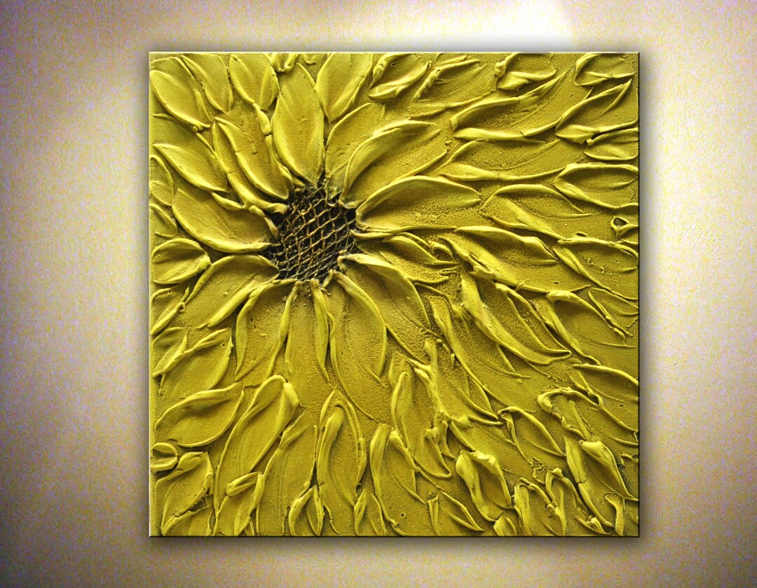 Original Sunflower Painting, Heavy Textured Art, Hand Painted on Canvas ...