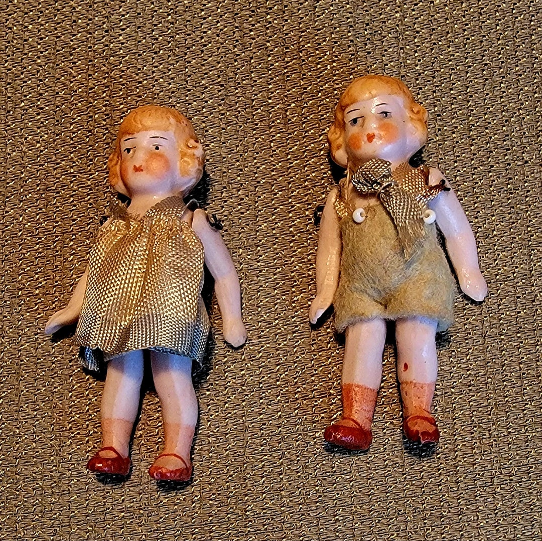 Vintage Circa 1920s Miniature Hertwig Bisque Dolls. Baby Boy and Girl ...