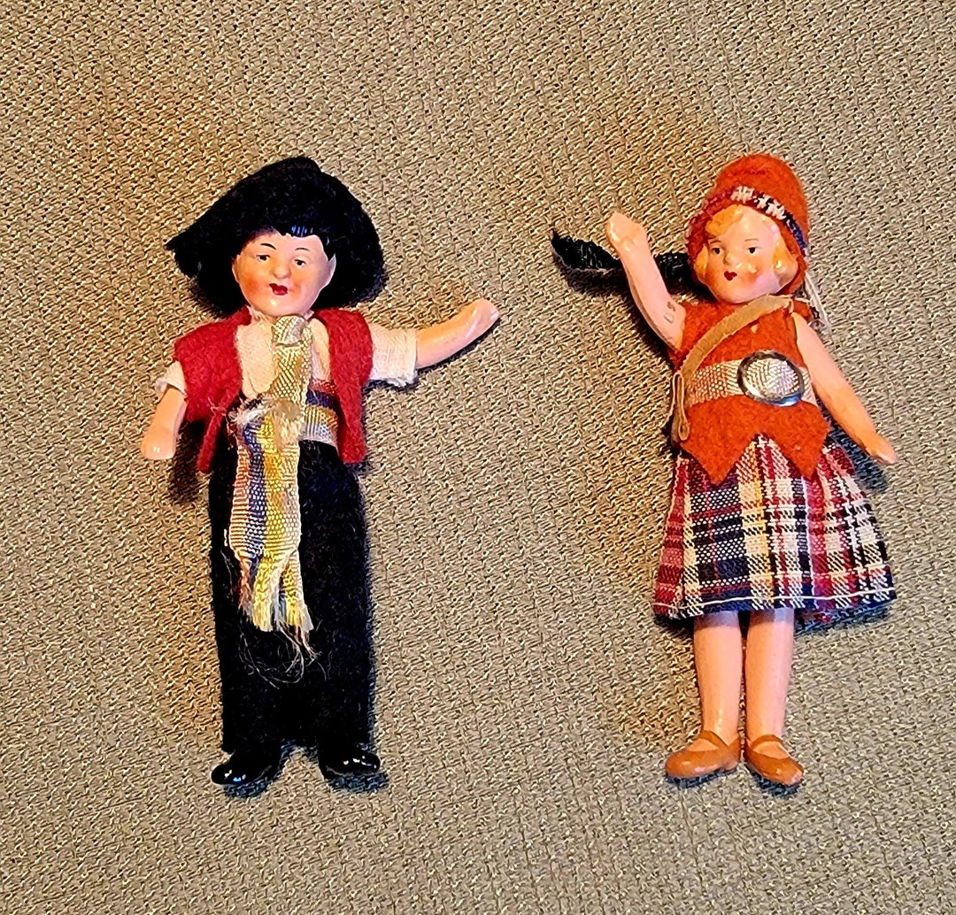 Vintage Circa 1920s Miniature Hertwig Bisque Dolls. Scottish Girl and ...
