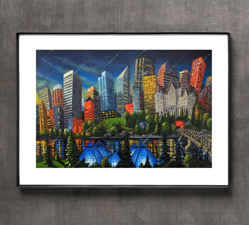 Edmonton Skyline at Night Limited Edition Paper Art Print Painting by ...