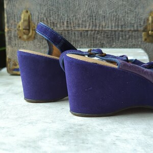 Vintage 1940s Two Tone Purple Leather Wedge Sandals Double Buckle ...
