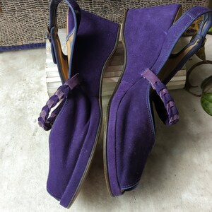 Vintage 1940s Two Tone Purple Leather Wedge Sandals Double Buckle ...