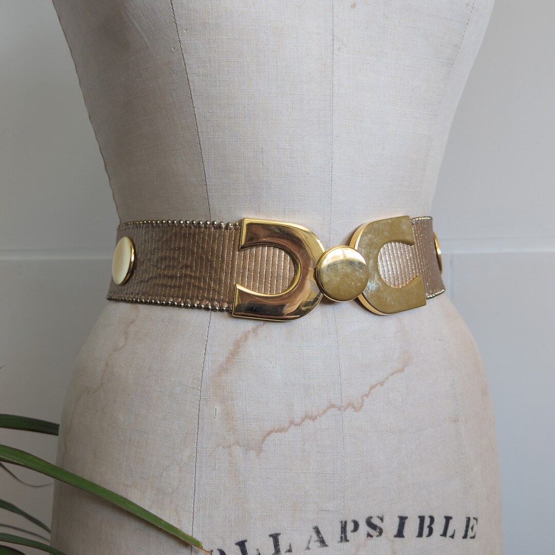 Vintage 1980s Gold Metallic Waist Cinch Belt Heavy Circular - Etsy