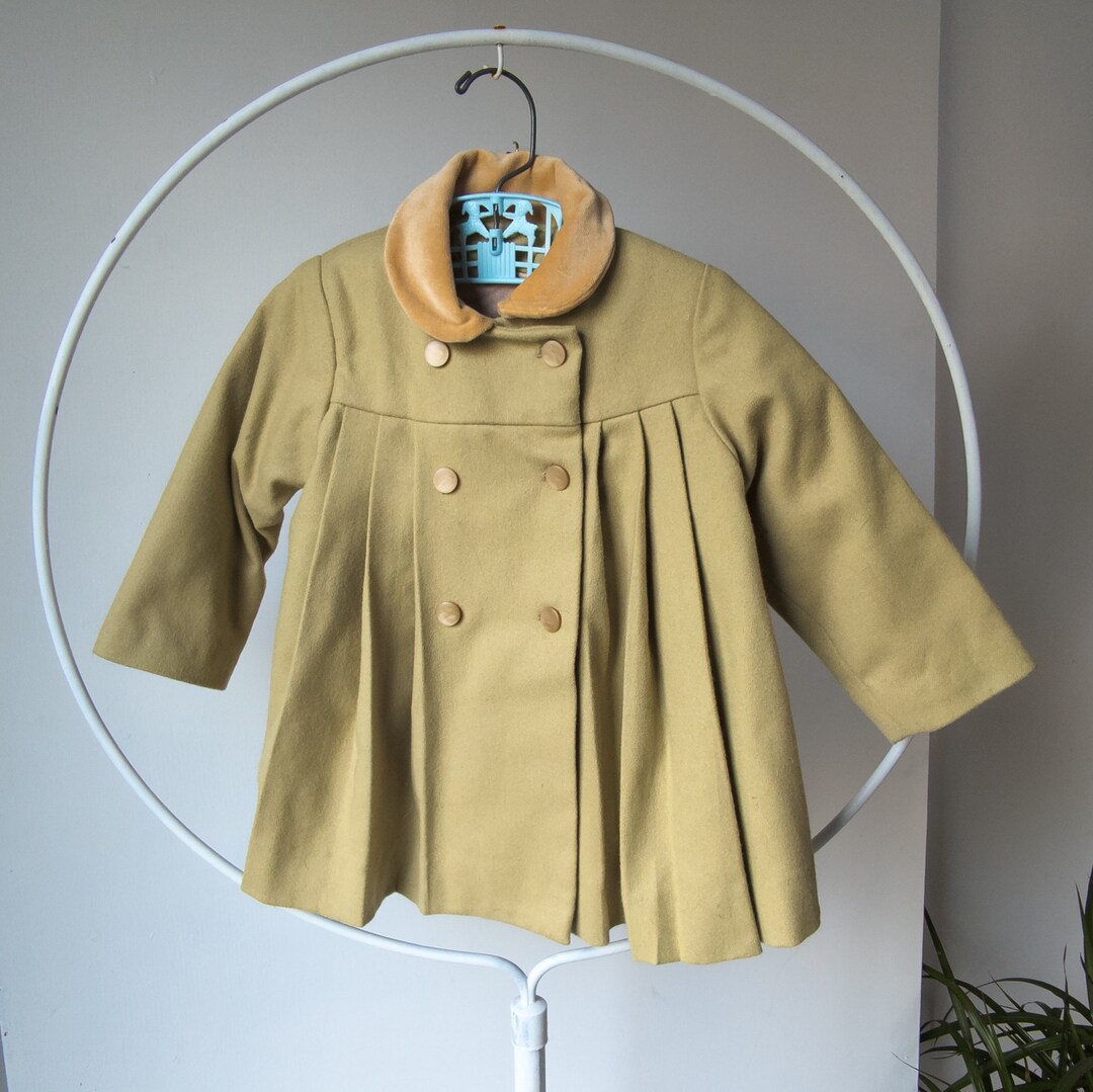 Vintage 1950s Sage Green Wool & Peach Velvet Baby Girl Winter Coat ...