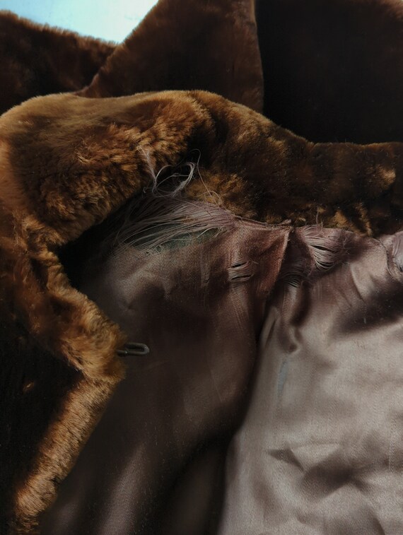 Vintage 1940s Chocolate Brown Mouton Fur Swing Coat /… - Gem