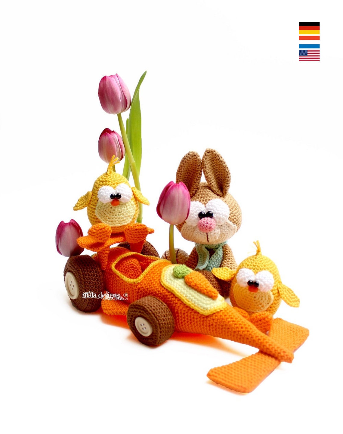 Carrotcar With Bunnies and Chicken Crochet Pattern by Mala - Etsy Sweden