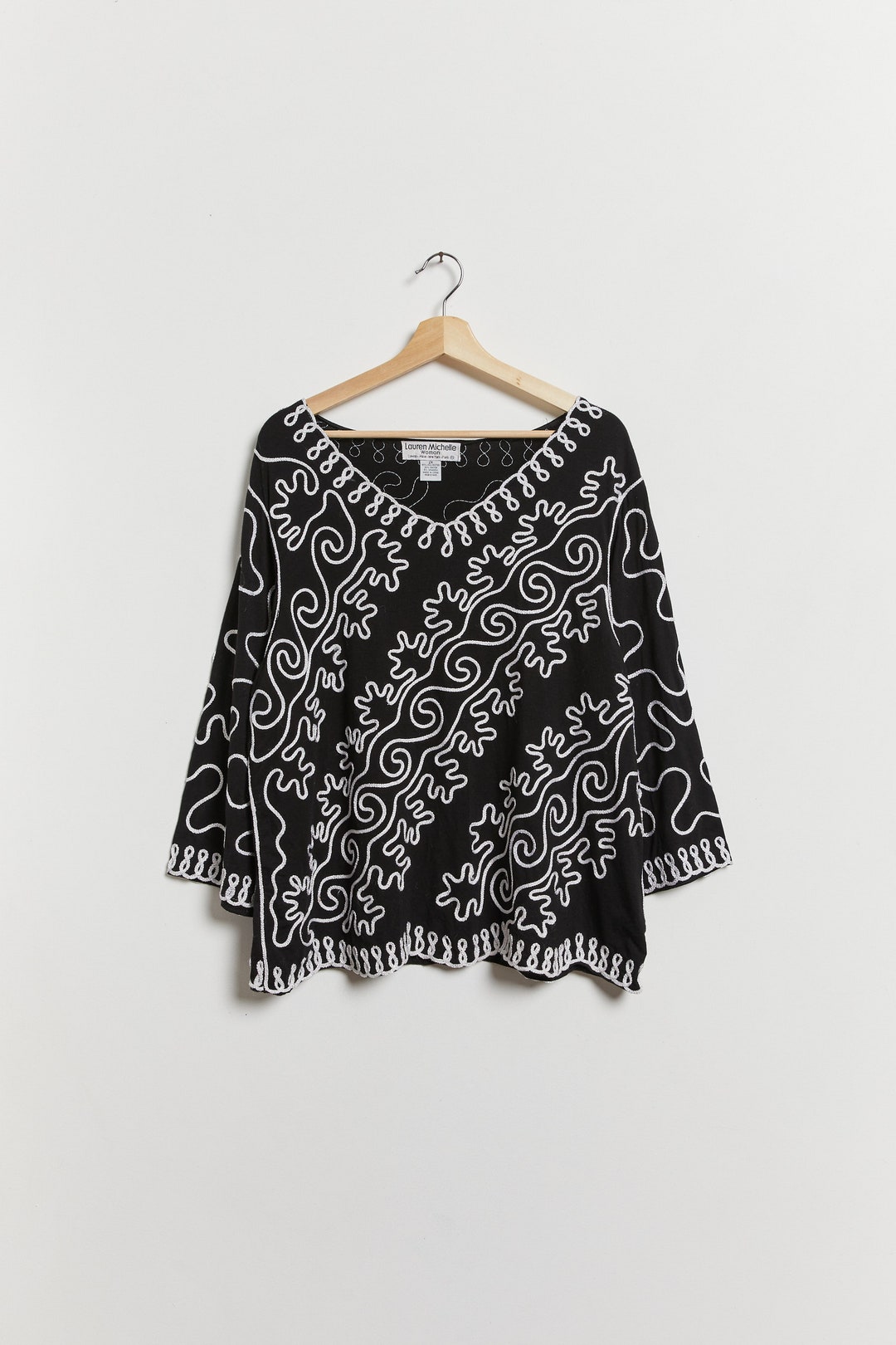 90s Black Squiggle Top XL - Etsy