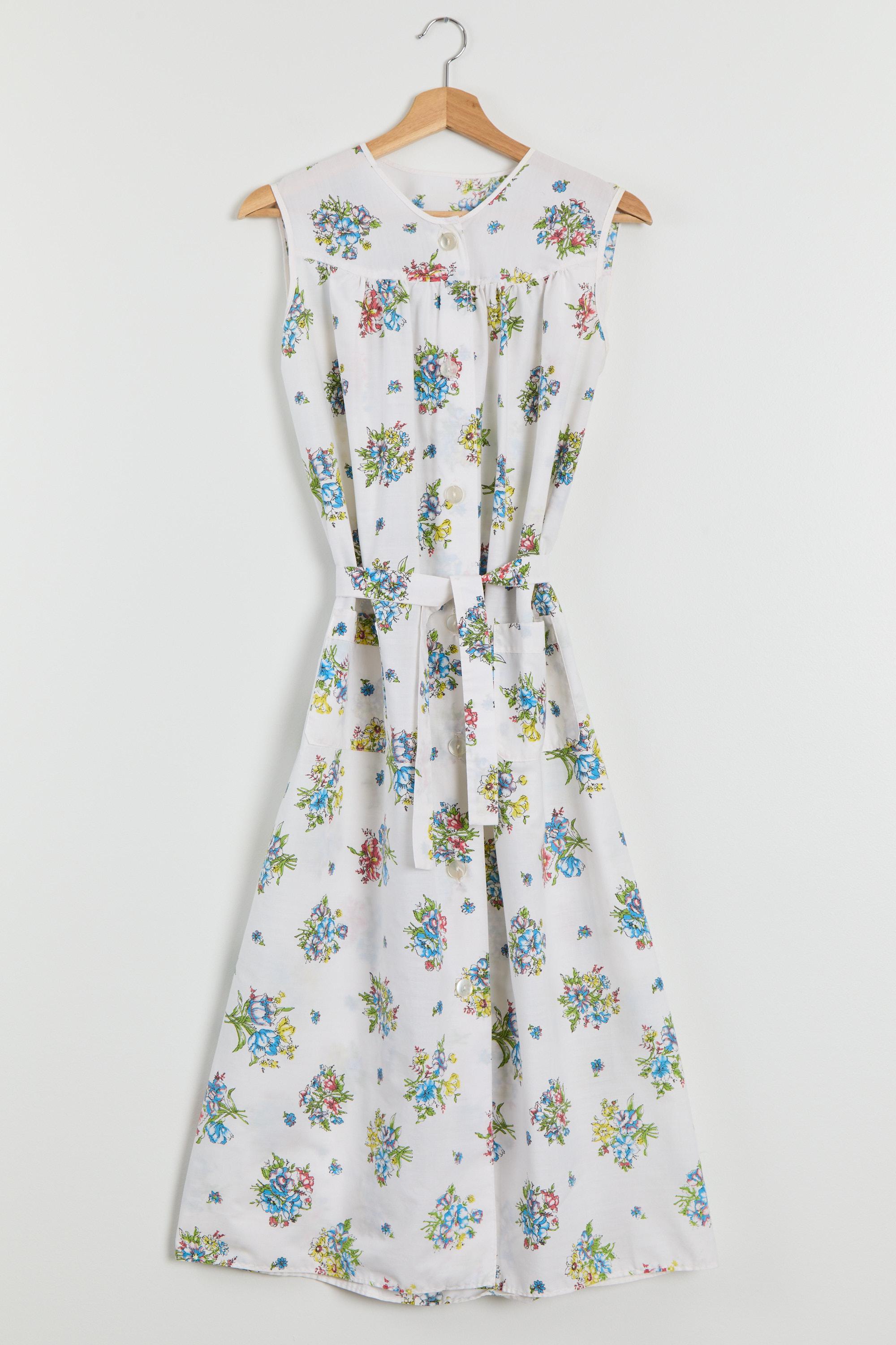 60s White Multi Color Floral Button Front House Dress - Etsy