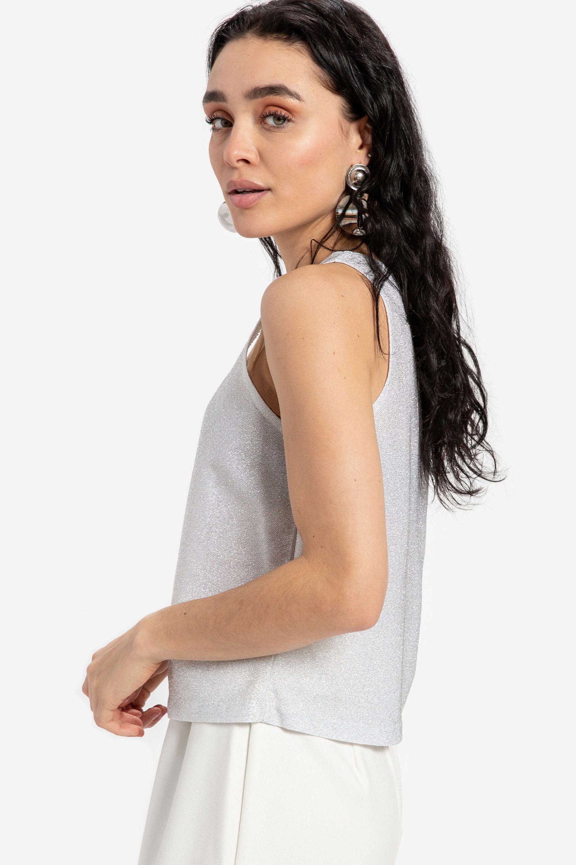 70s Silver Metallic Tank S - Etsy