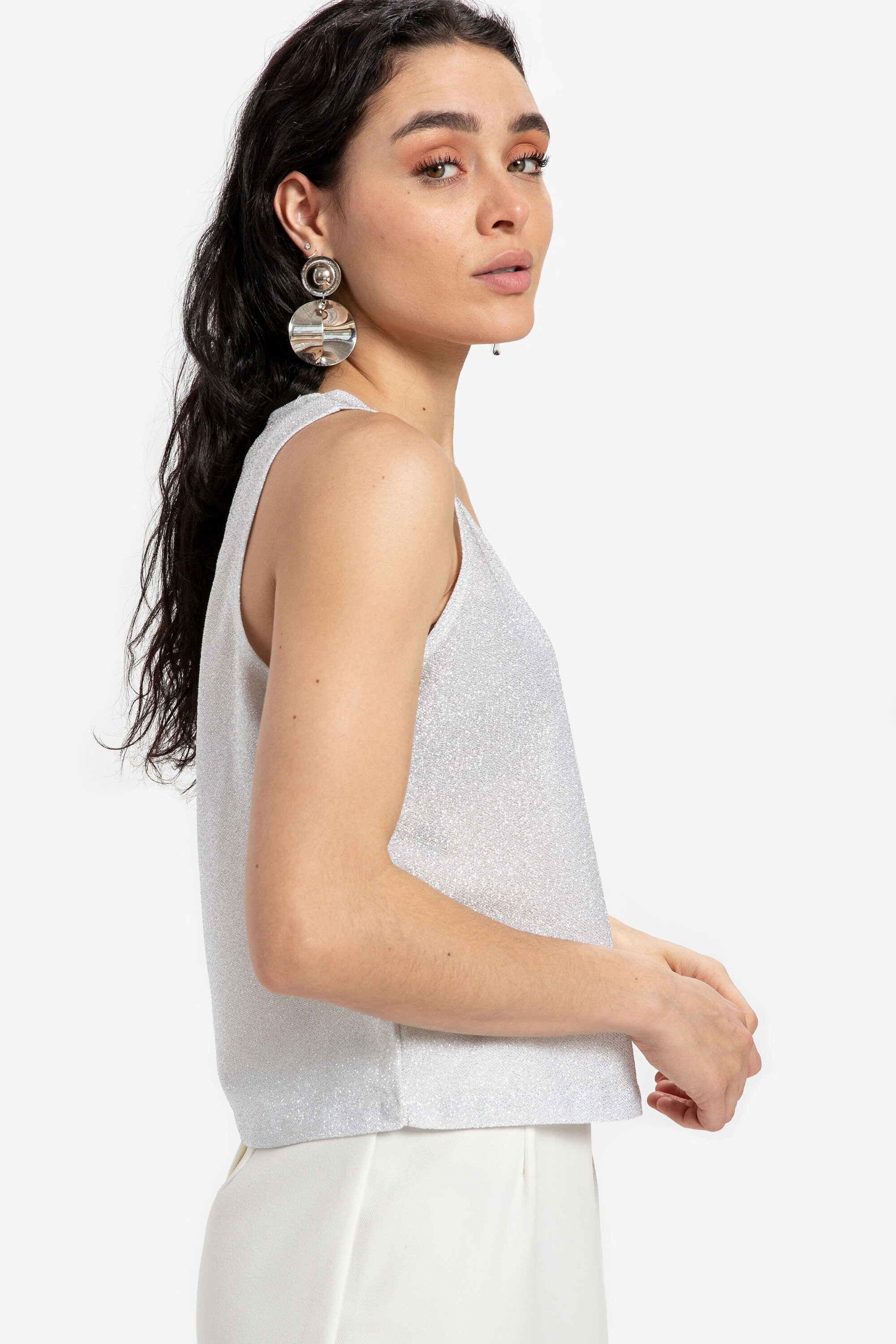 70s Silver Metallic Tank S - Etsy