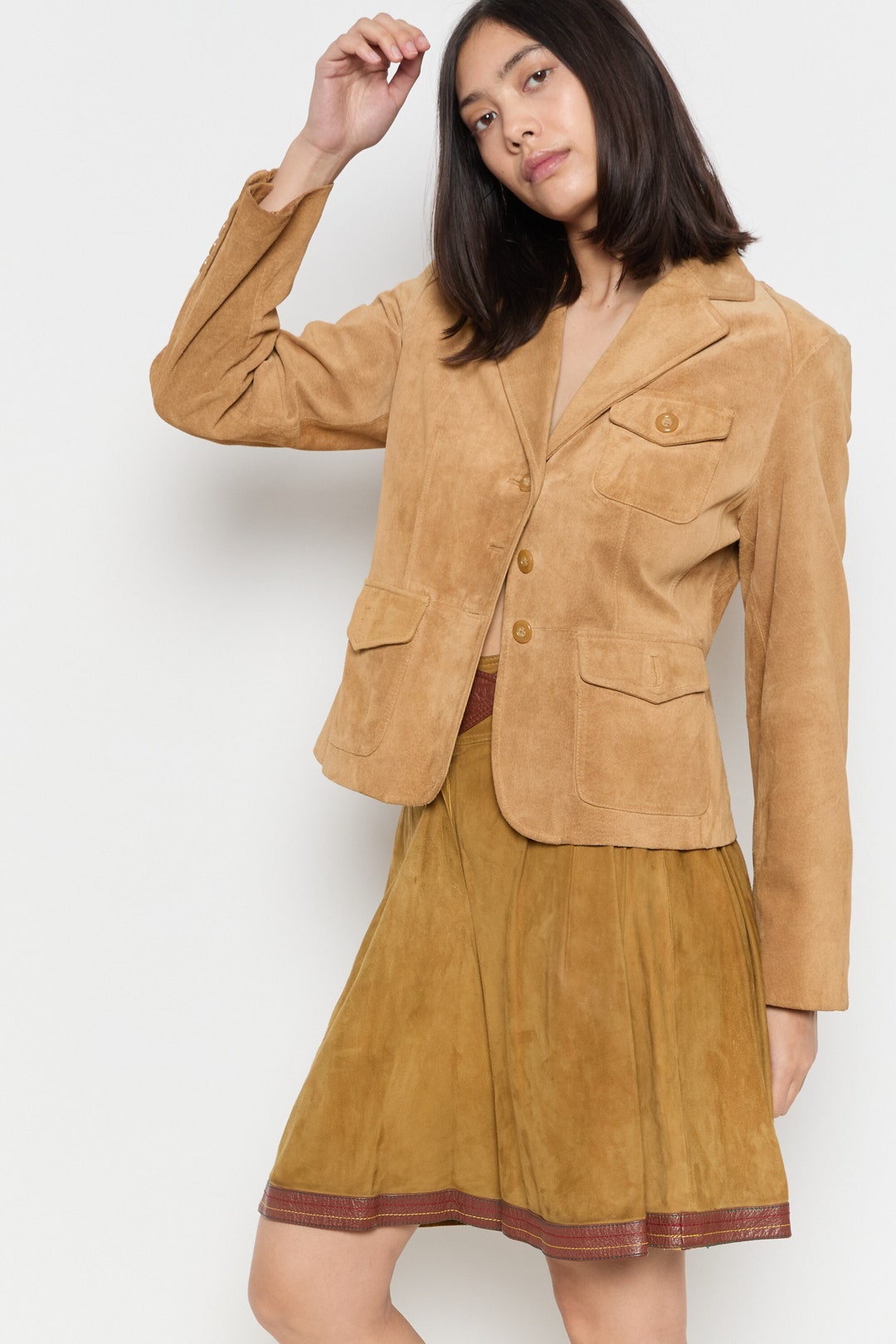90s Camel Suede Blazer Jacket S - Etsy