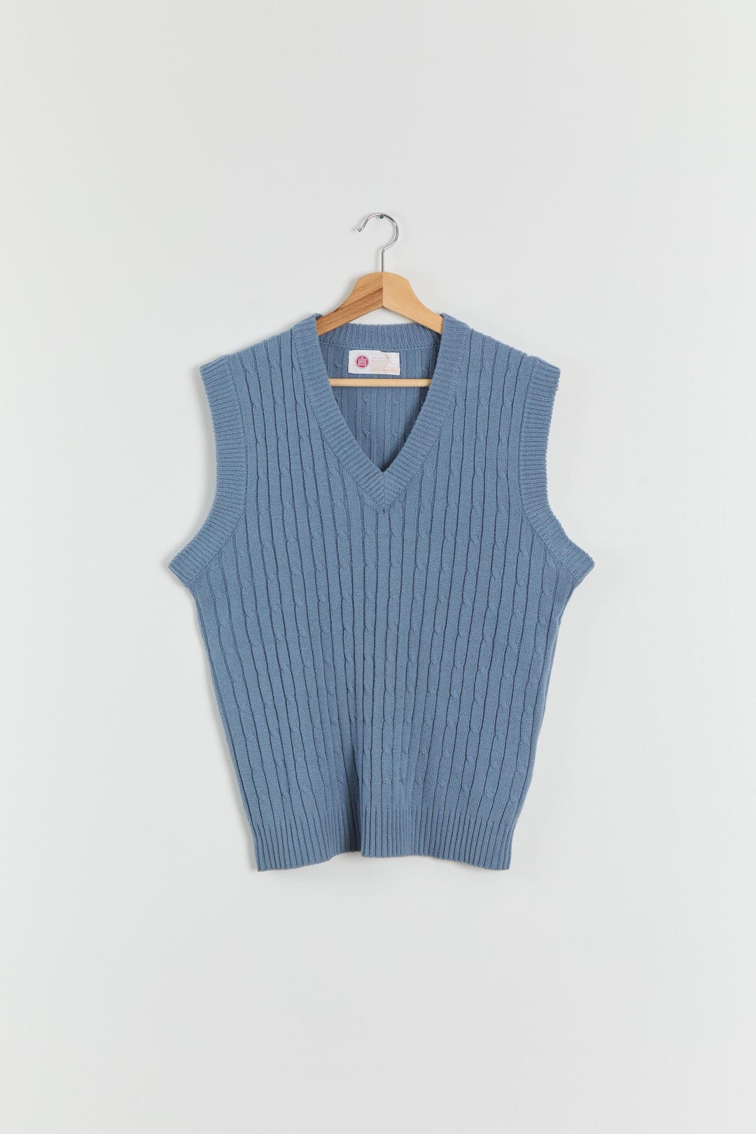 70s Dusty Blue V-neck Sweater Vest L/XL - Etsy
