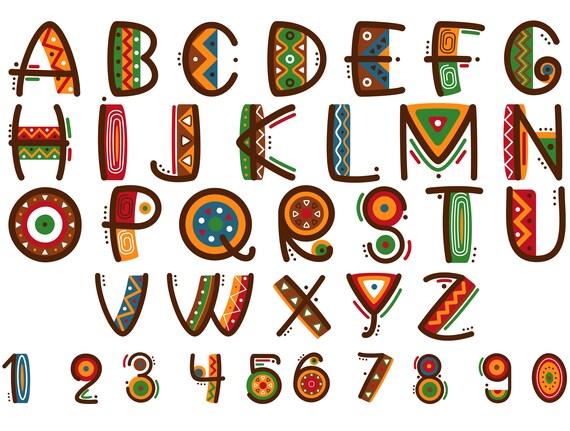 African Letters Clipart African Ethnic Fonts Afro Fonts - Etsy