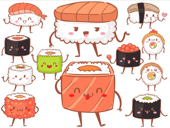 Cute Kawaii Sushi Clipart Sushi SVG Bundle Japanese Food - Etsy