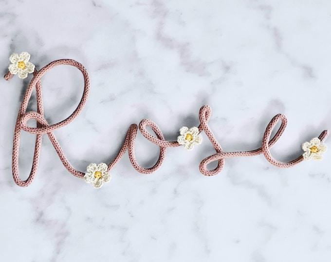 Personalized Floral Knit Name Sign - Custom Wire Nursery Sign - Flower ...