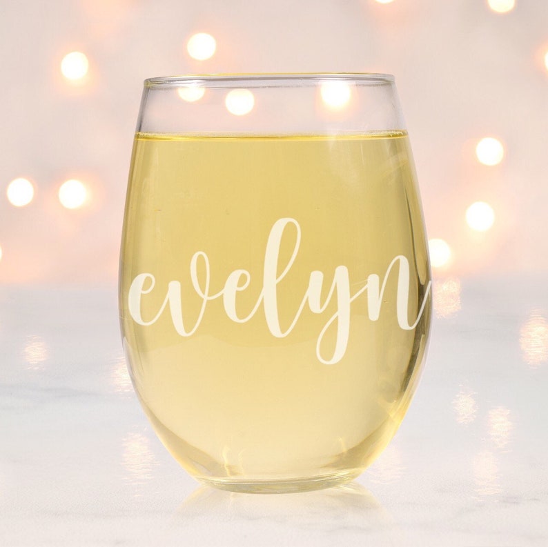 Custom Name Etched Stemless Wine Glass Personalized Name Etsy