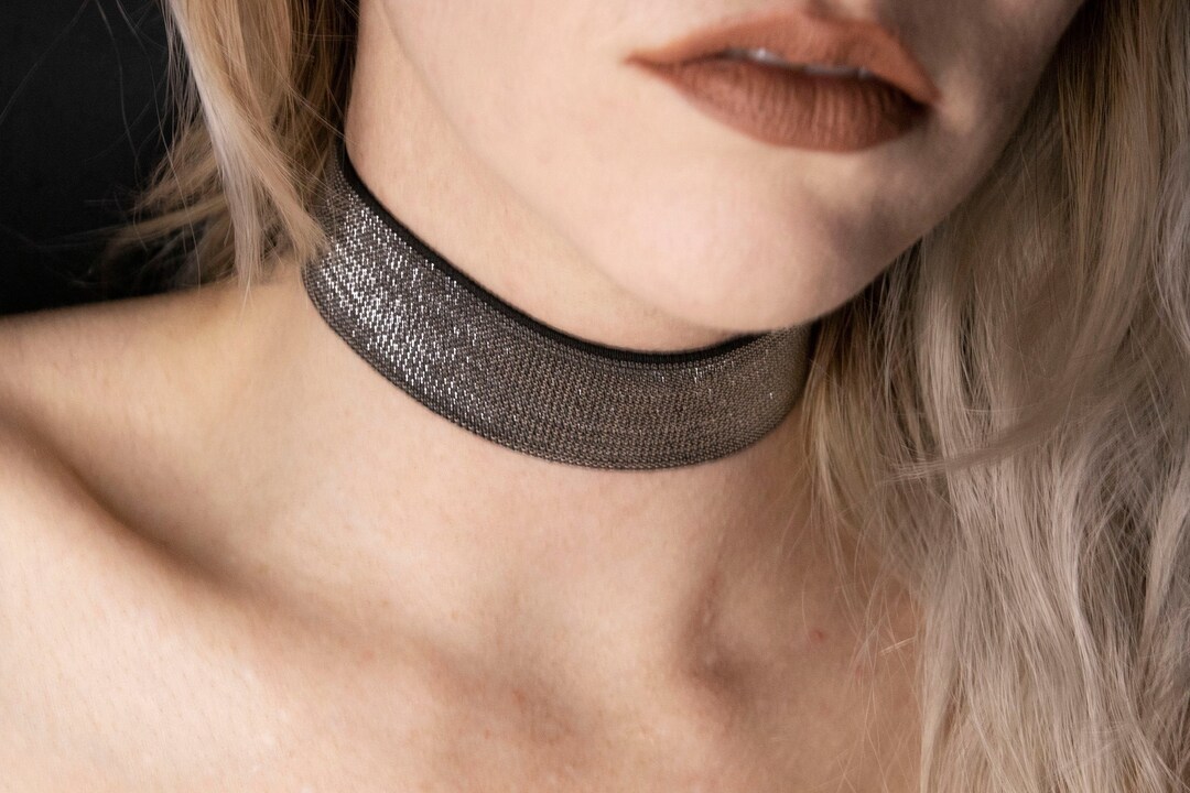 Silver Metallic Elastic Choker, Adjustable With Lobster Clasp ...
