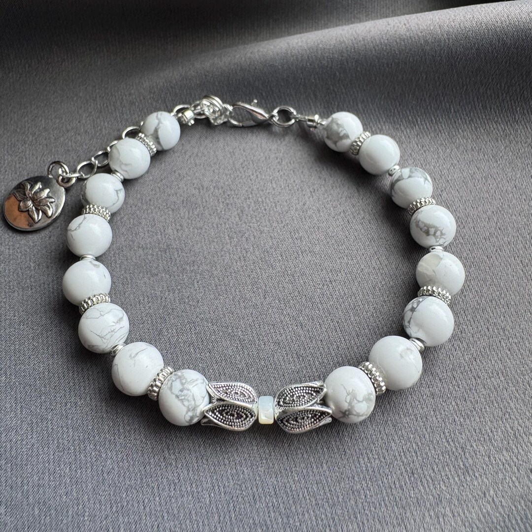 White Gemstone Bracelet, Hsndmade Anxiety Howlite Crystal Jewelry - Etsy
