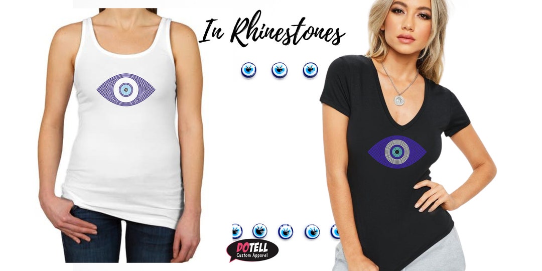 Evil Eye Shirt, Evil Eye Bling Shirt, Evil Eye Shirt in Rhinestones - Etsy