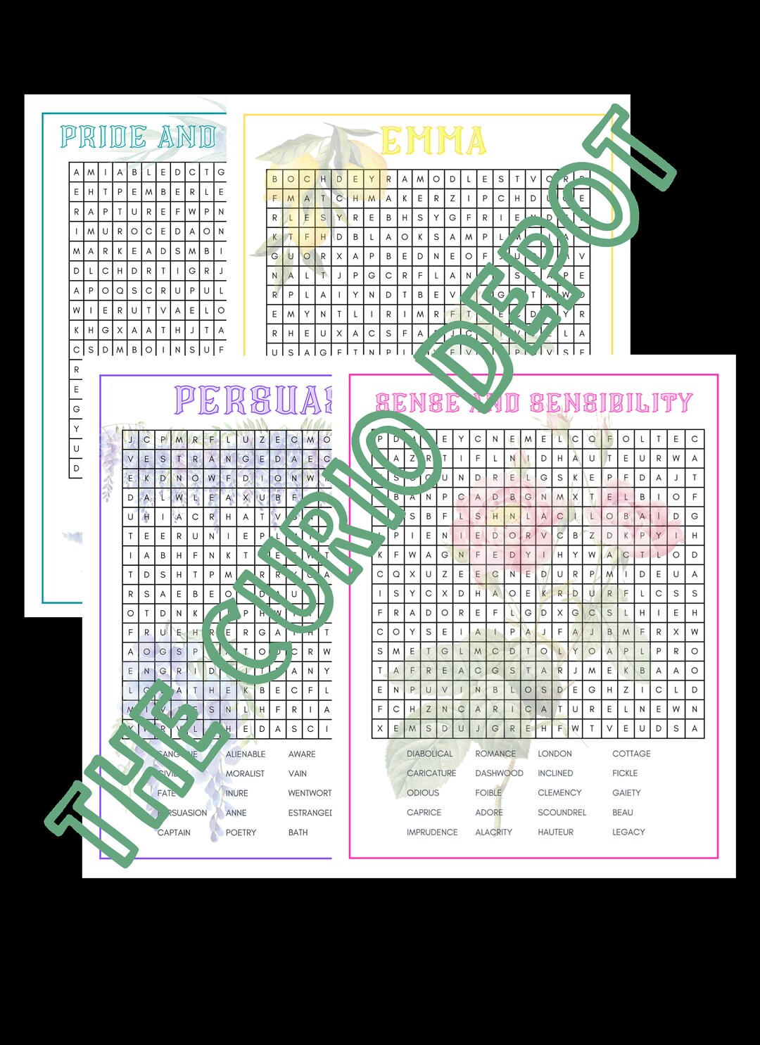 4 Printable Austen Word Search Plus Answer Key | Jane Austen Inspired ...