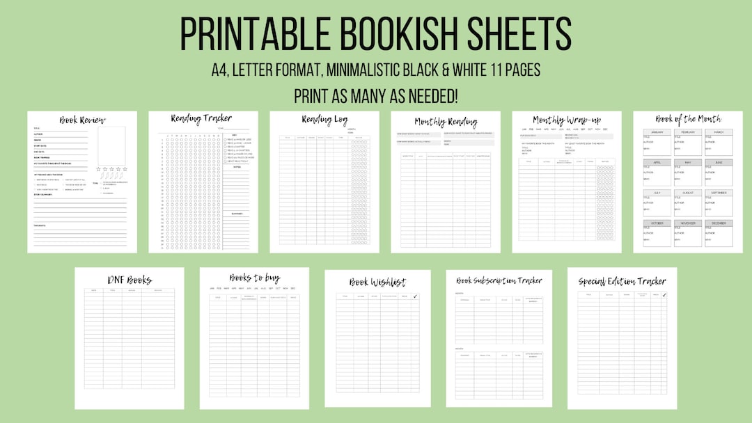 Printable Bookish Sheets | Reading Planner Journal | Book Club Review ...