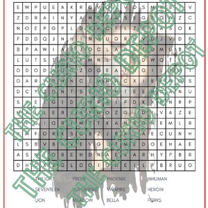 4 Printable Twilight Word Search Plus Answer Key | Vampire Shifter ...