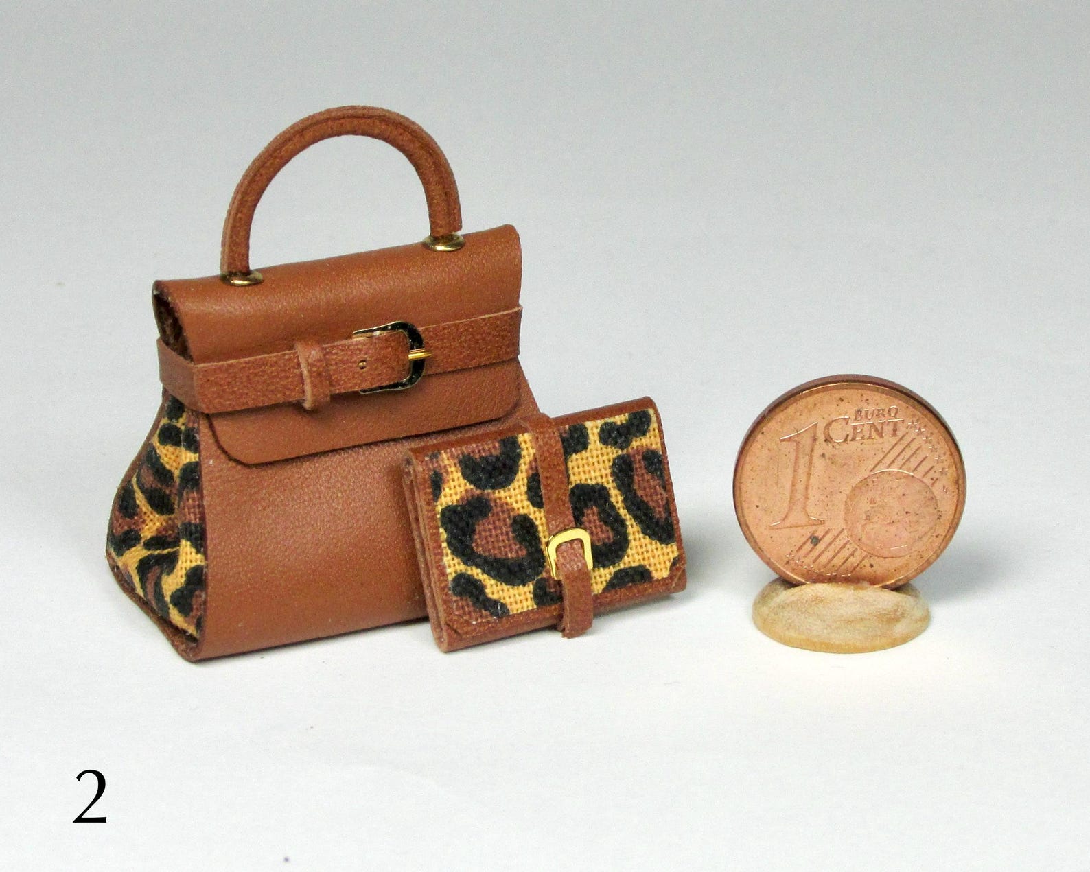 Miniature Bag in Leather and Fabric, With Matching Wallets, 1/12 Scale ...