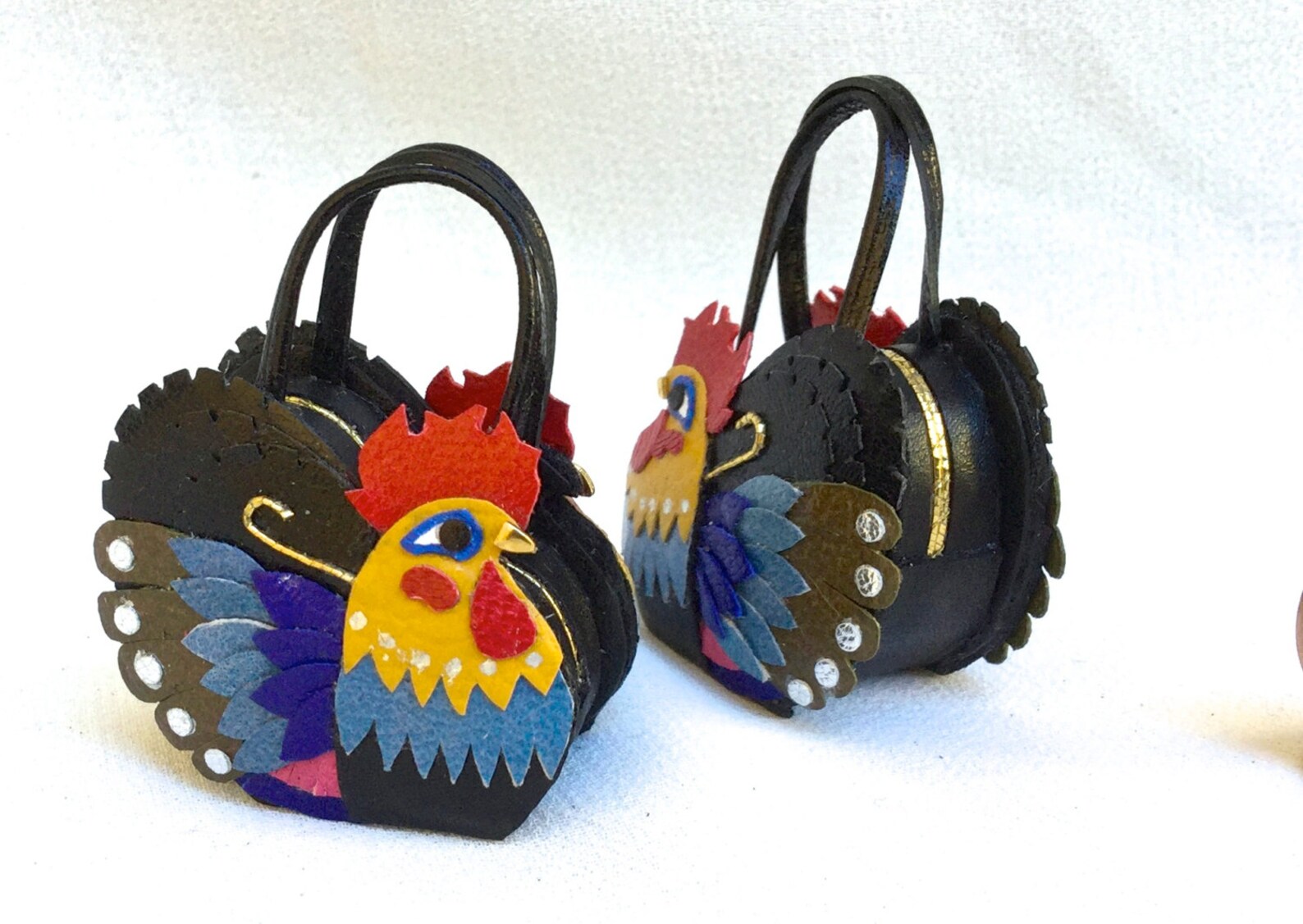 Fantastic, Original Bag in the Shape of a Rooster Multicolored Leather ...