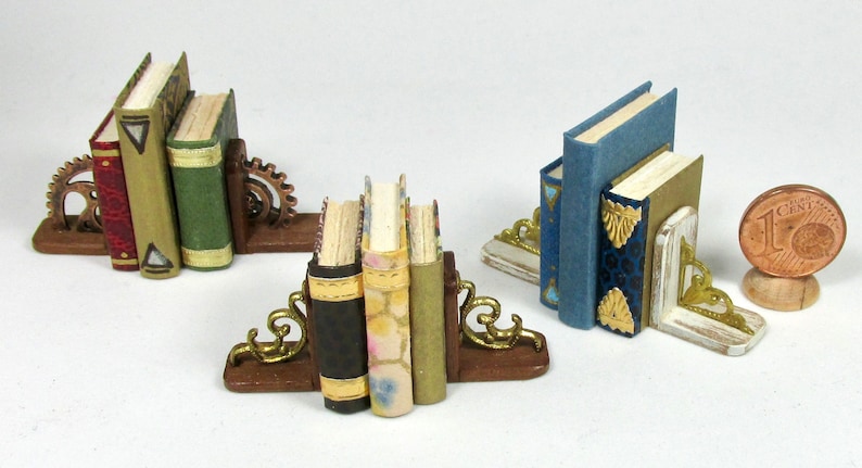 Pair of Miniature Bookends With Books Handmade 1/12 Scale | Etsy