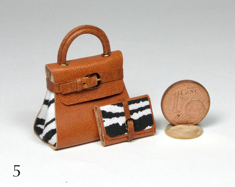Miniature Bag in Leather and Fabric, With Matching Wallets, 1/12 Scale ...