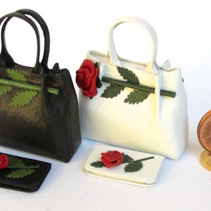 Miniature Romantic Leather Purse With a Rose, With Wallets, 1/12 Scale ...